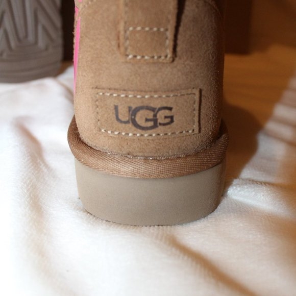 UGG | Shoes | Ugg Ultra Mini Womens Suede Shearling Chopd Logo Ankle Boots Chestn | Poshmark